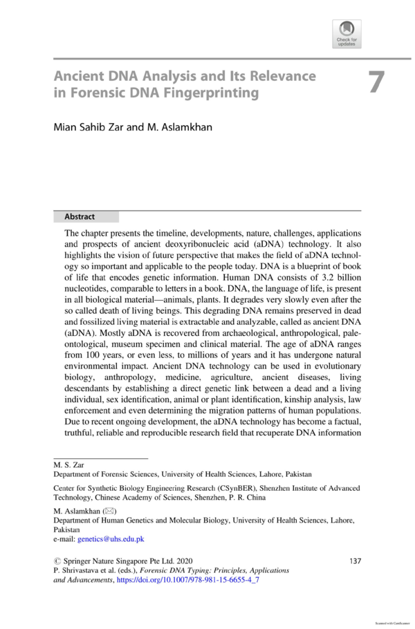 (PDF) Ancient DNA Analysis and its relevance in Forensic DNA Fingerprinting