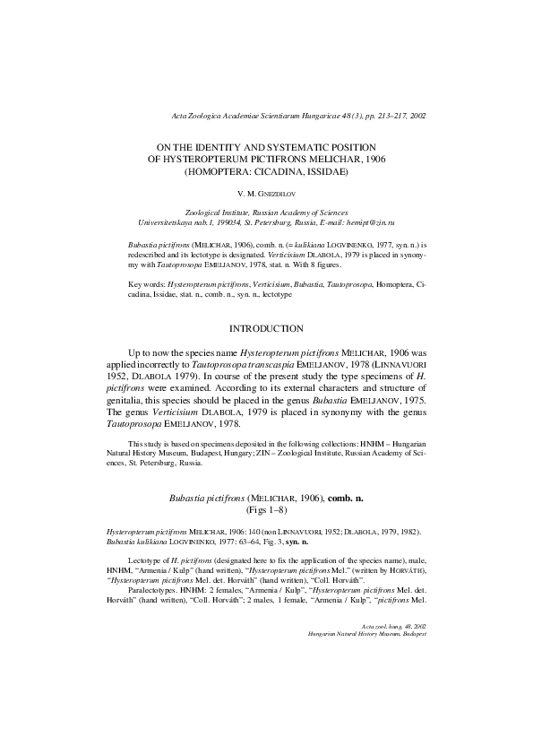 (PDF) On the identity and systematic position of Hysteropterum ...