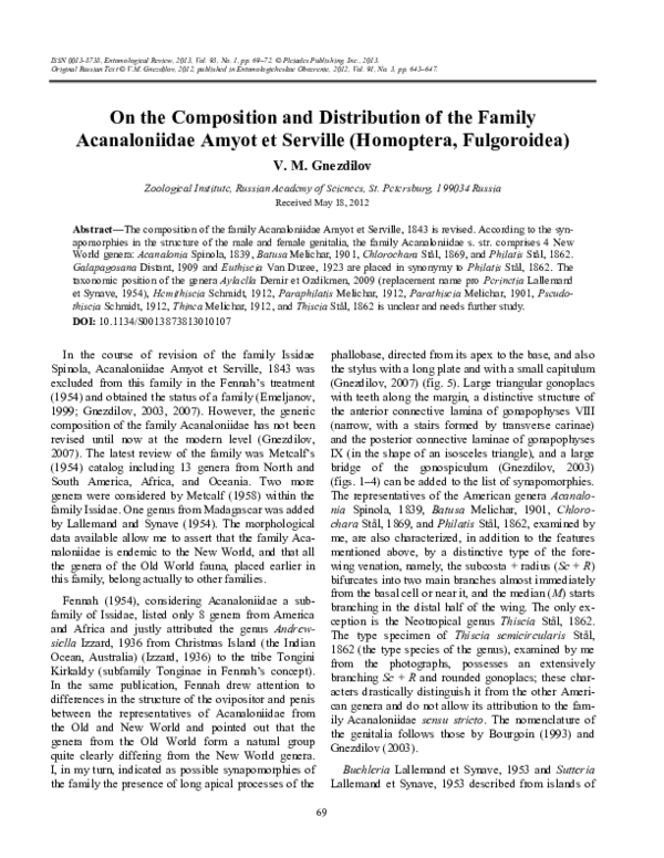 (PDF) On the composition and distribution of the family Acanaloniidae ...
