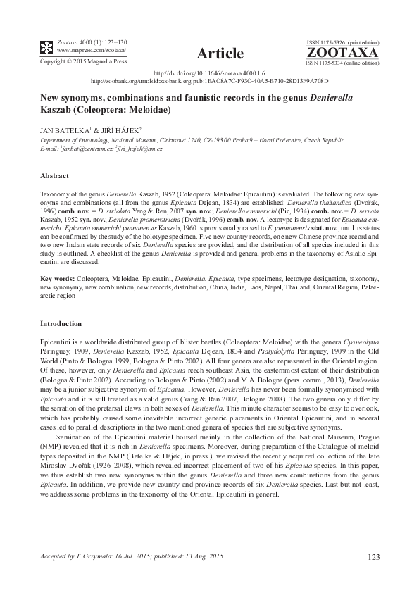 (PDF) New synonyms, combinations, and faunistic records of Western ...