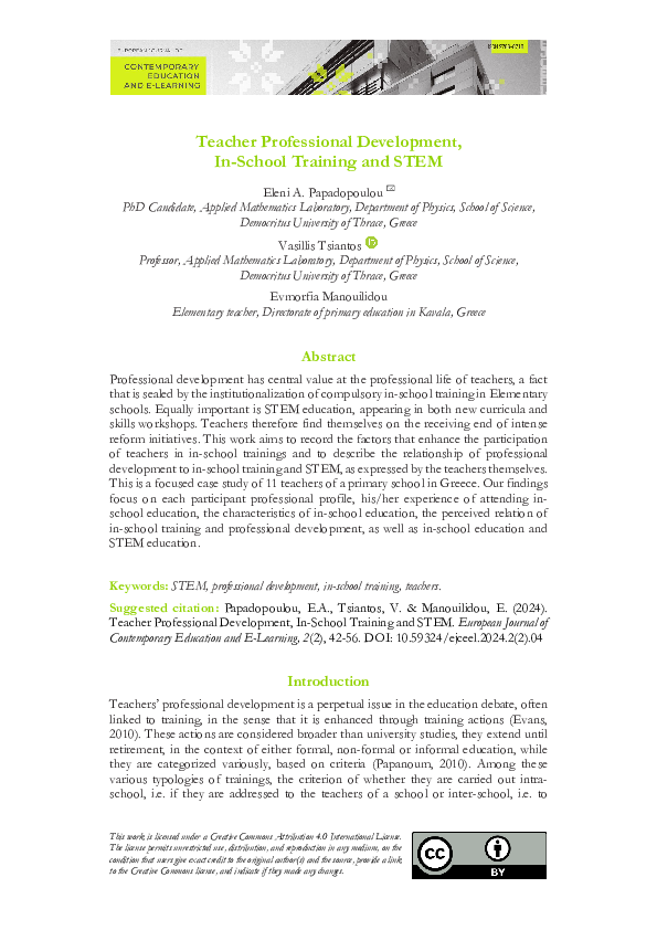 (PDF) Teacher Professional Development, In-School Training and STEM
