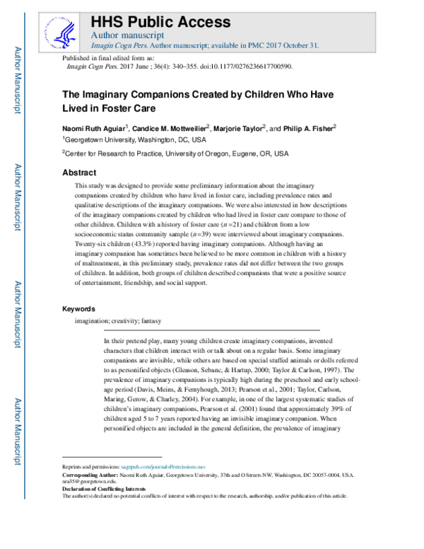 (PDF) The Imaginary Companions Created by Children Who Have Lived in ...