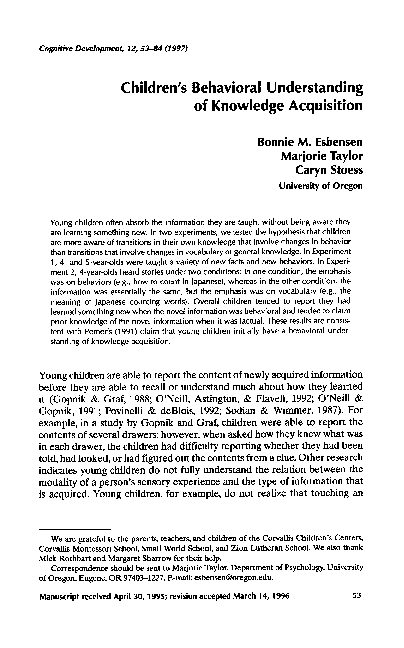 (PDF) Children's behavioral understanding of knowledge acquisition