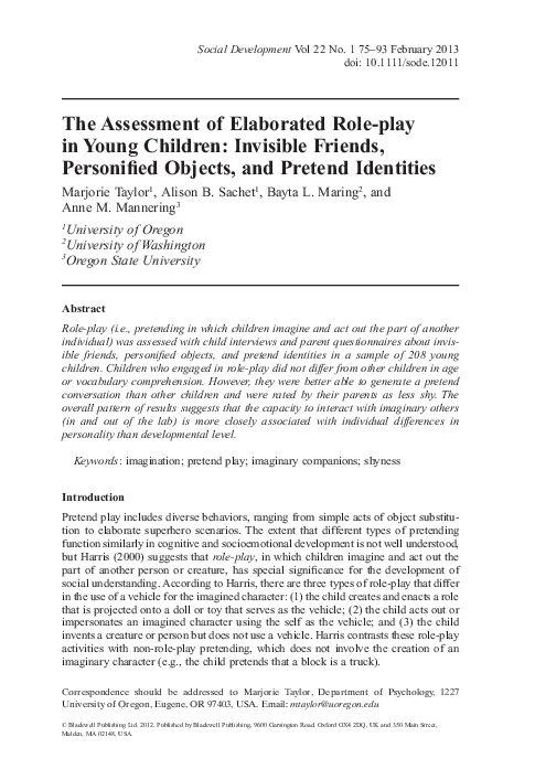 (PDF) The Assessment of Elaborated Role‐play in Young Children ...