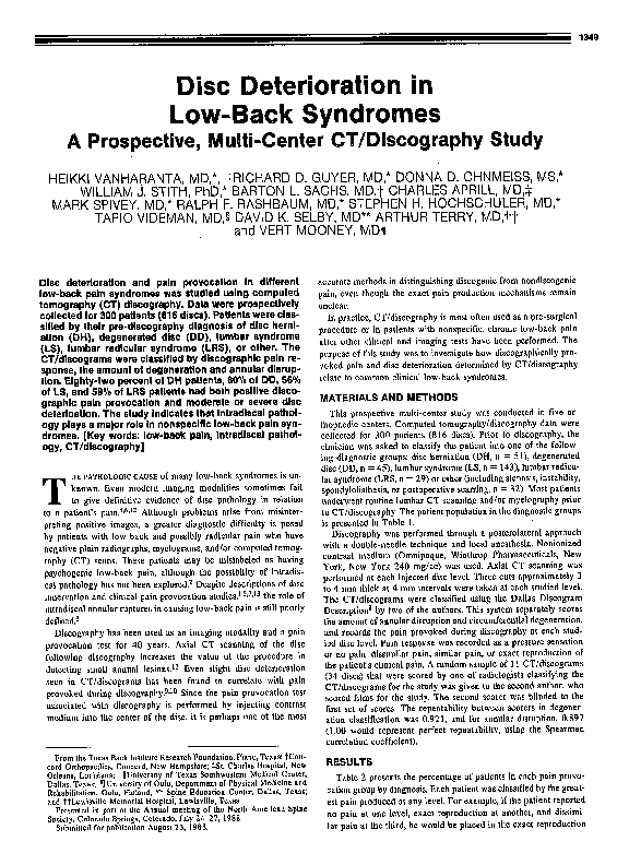 (PDF) Disc Deterioration in Low-Back Syndromes