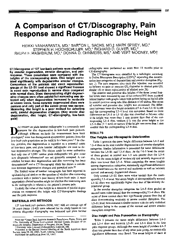 (PDF) A Comparison of CT/Discography, Pain Response and Radiographic ...