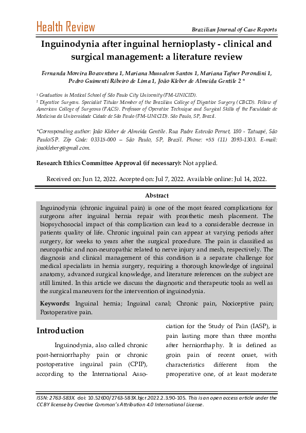 (PDF) Inguinodynia after inguinal hernioplasty - clinical and surgical ...