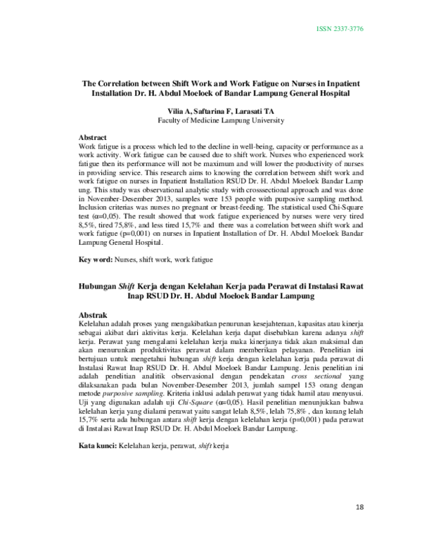 (PDF) The Correlation between Shift Work and Work Fatigue on Nurses in ...