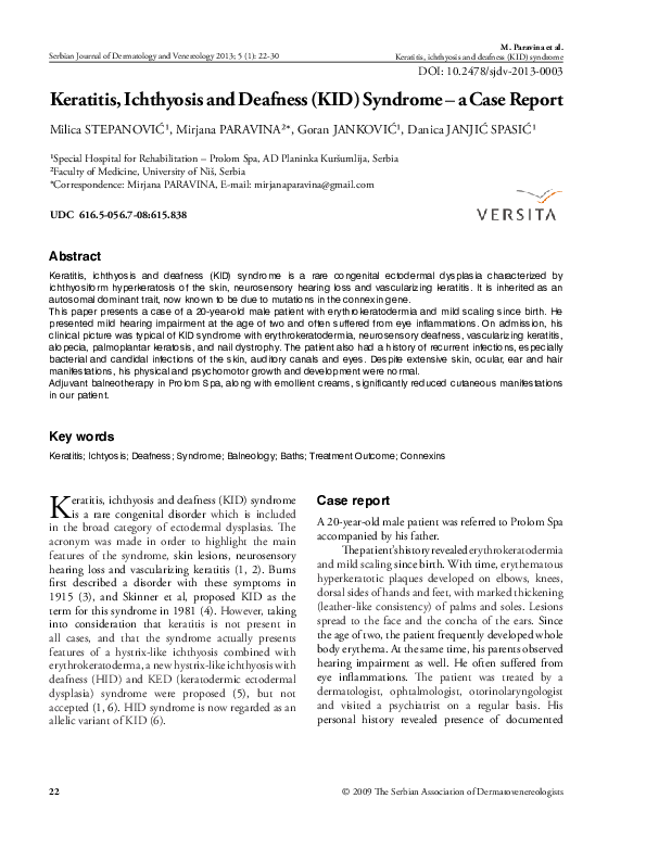 (PDF) Keratitis, Ichthyosis and Deafness (KID) Syndrome – a Case Report