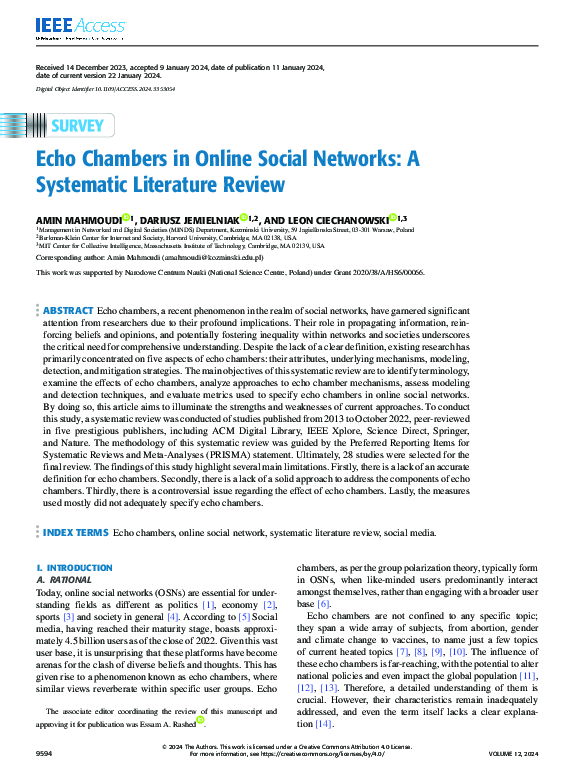 (PDF) Echo Chambers in Online Social Networks A Systematic Literature Review