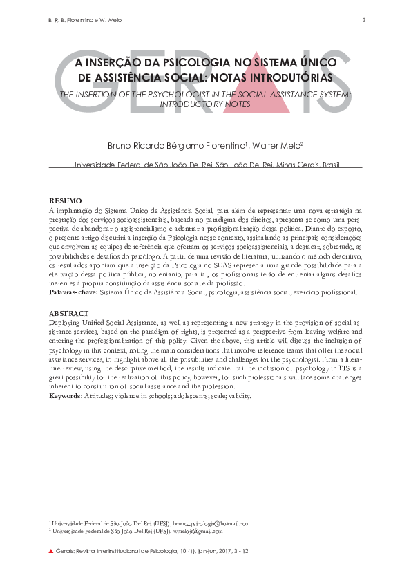 (PDF) The insertion of the psychologist in the social assistance system ...