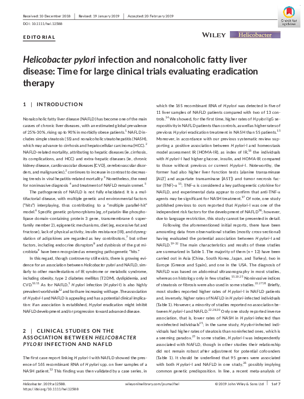 (PDF) Helicobacter pylori Infection and Non-alcoholic Fatty Liver Disease: A Systematic Review ...