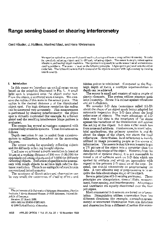 (PDF) Range sensing based on shearing interferometry