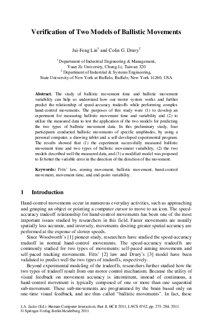 (PDF) Verification of Two Models of Ballistic Movements