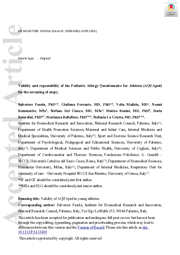 (PDF) Validity and repeatability of the Pediatric Allergy Questionnaire ...