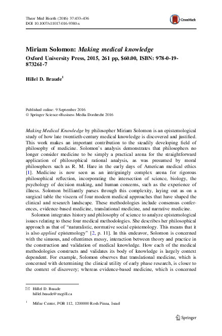 (PDF) Miriam Solomon: Making medical knowledge