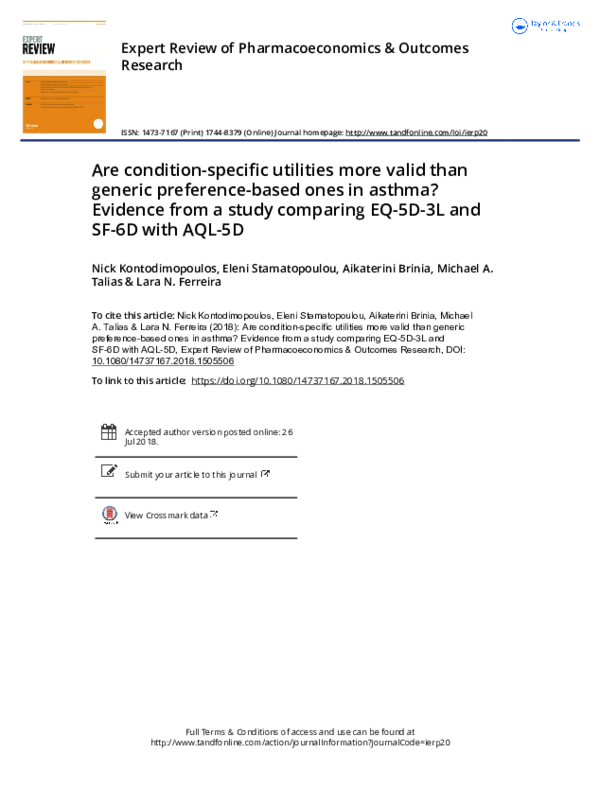 (PDF) Are condition-specific utilities more valid than generic preference-based ones in asthma ...