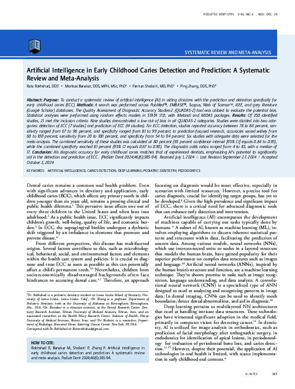 (PDF) Artificial Intelligence in Early Childhood Caries Detection and Prediction: A Systematic ...