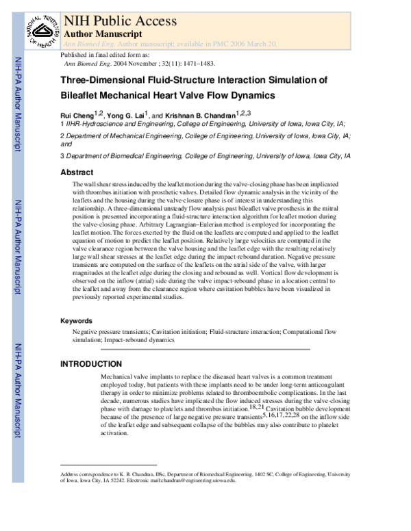 (PDF) Three-Dimensional Fluid-Structure Interaction Simulation of Bileaflet Mechanical Heart ...