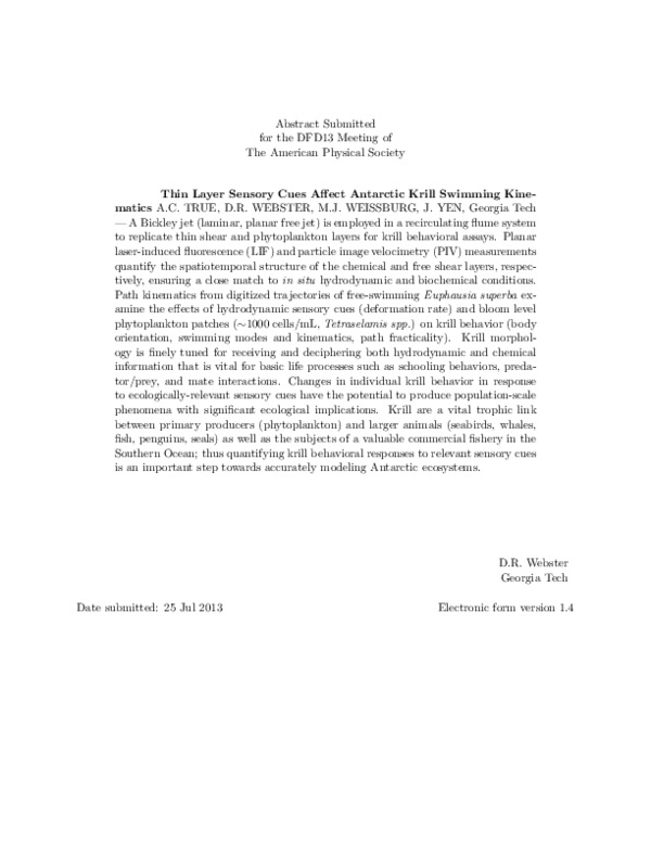 (PDF) Thin Layer Sensory Cues Affect Antarctic Krill Swimming Kinematics
