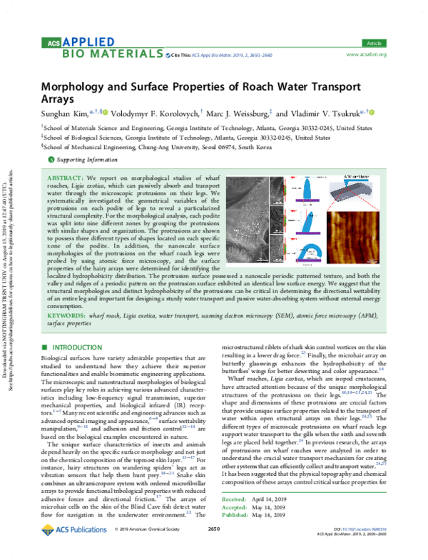 (PDF) Morphology and Surface Properties of Roach Water Transport Arrays