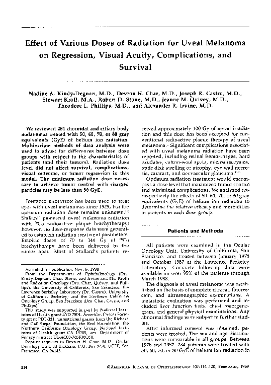 (PDF) Effect of Various Doses of Radiation for Uveal Melanoma on ...
