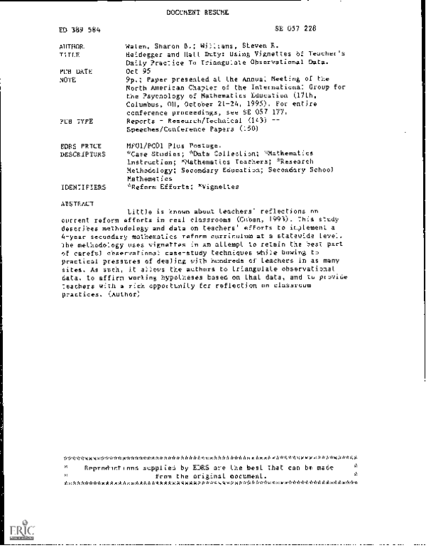 (PDF) Heidegger and Hall Duty: Using Vignettes of Teacher's Daily ...