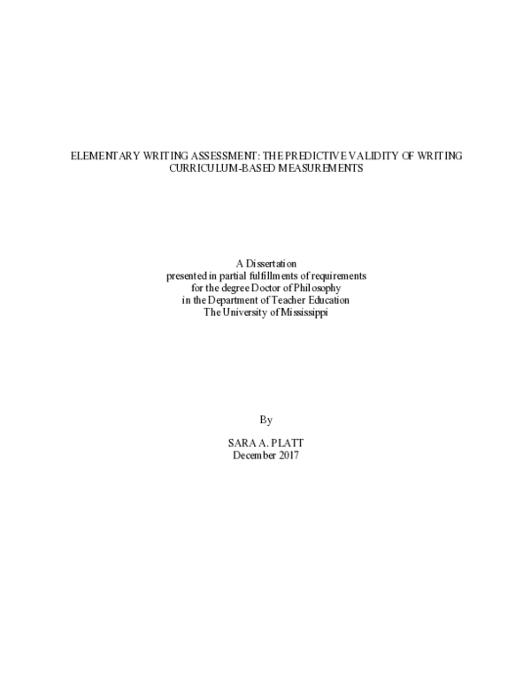 (PDF) Elementary Writing Assessment: The Predictive Validity of Writing ...