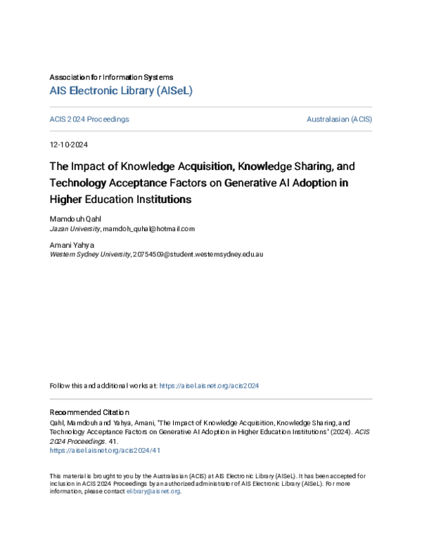 (PDF) The Impact of Knowledge Acquisition, Knowledge Sharing, and Technology Acceptance Factors ...