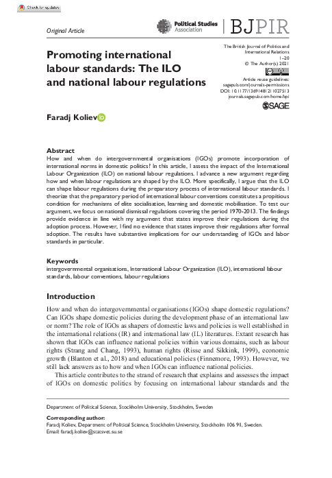 (PDF) Promoting international labour standards: The ILO and national ...