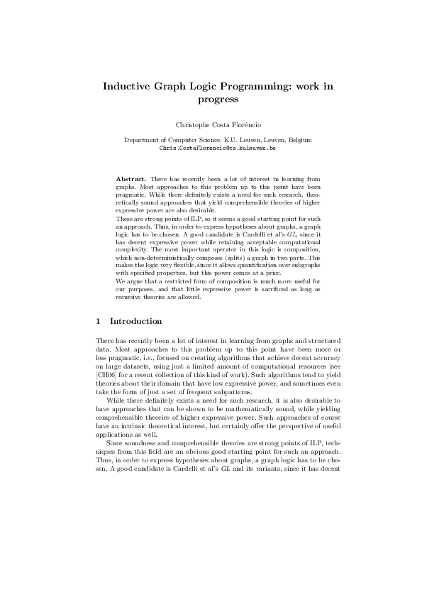 (PDF) Inductive Graph Logic Programming: work in progress