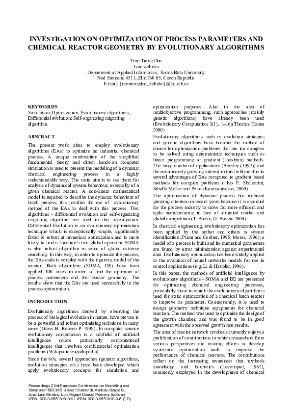 (PDF) Investigation On Optimization Of Process Parameters And Chemical Reactor Geometry By ...
