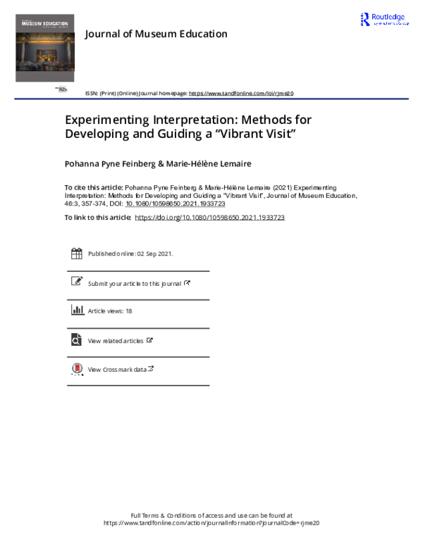 (PDF) Experimenting Interpretation: Methods for Developing and Guiding a “Vibrant Visit”