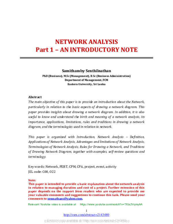 (PDF) Network Analysis: Part 1 – An Introductory Note