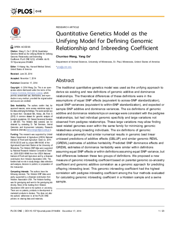 (PDF) Quantitative genetics model as the unifying model for defining ...