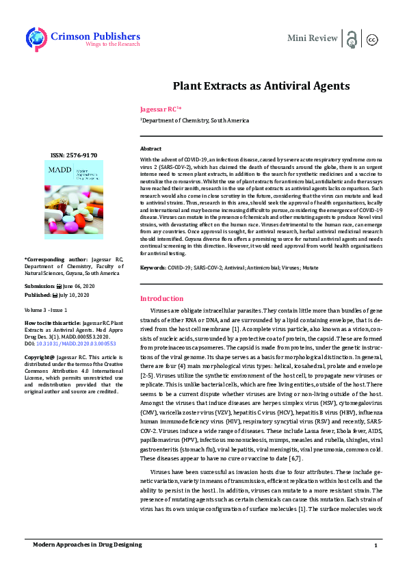 (PDF) Plant Extracts as Antiviral Agents
