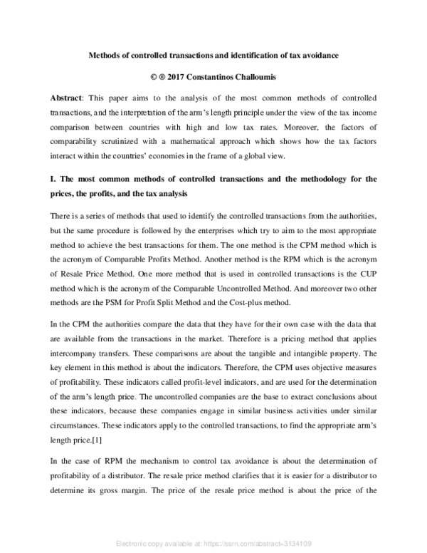 (PDF) Methods of Controlled Transactions and Identification of Tax ...