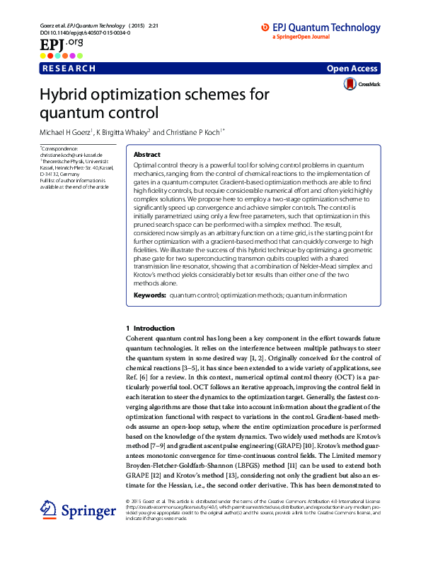 (PDF) Hybrid optimization schemes for quantum control
