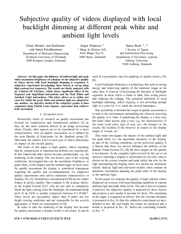 (PDF) Subjective quality of videos displayed with local backlight dimming at different peak ...