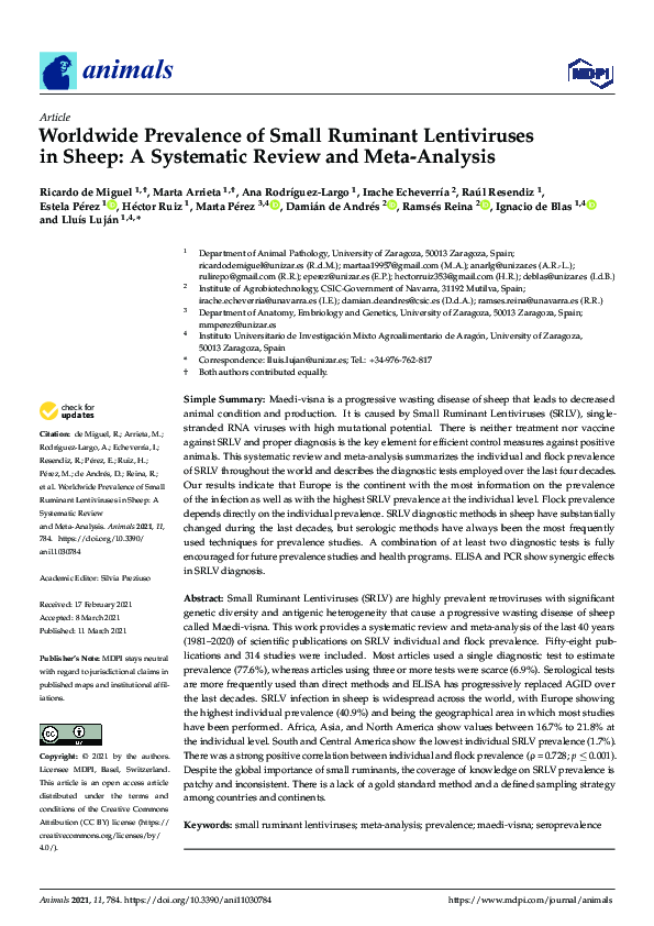 (PDF) Worldwide Prevalence of Small Ruminant Lentiviruses in Sheep: A ...