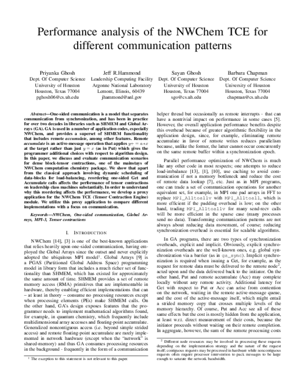 (PDF) Performance Analysis of the NWChem TCE for Different ...