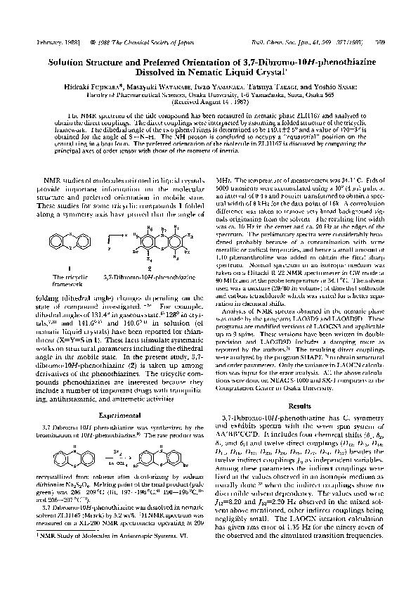(PDF) Solution Structure and Preferred Orientation of 3,7-Dibromo-10H-phenothiazine Dissolved in ...