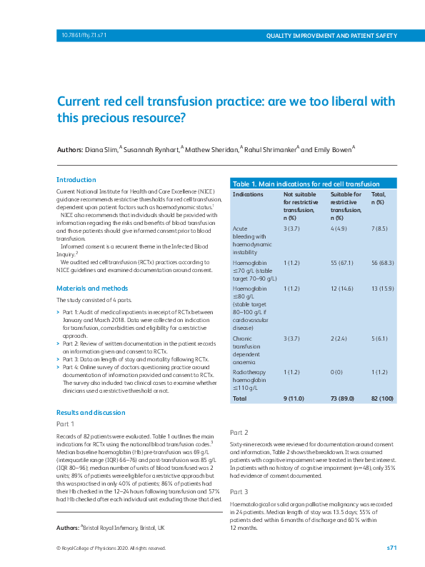 (PDF) Current red cell transfusion practice: are we too liberal with ...