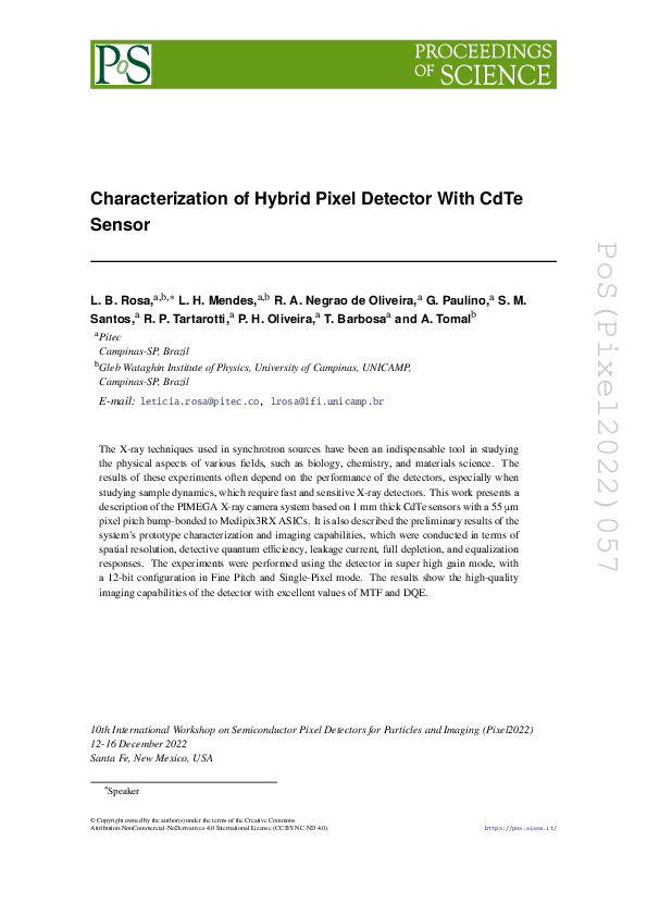 (PDF) Characterization of Hybrid Pixel Detector With CdTe Sensor