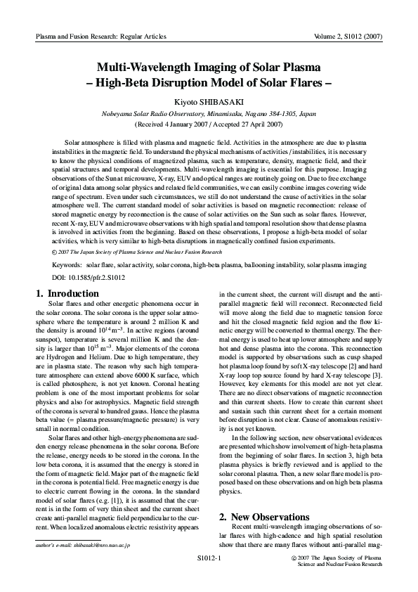(PDF) Multi-Wavelength Imaging of Solar Plasma - High-Beta Disruption ...