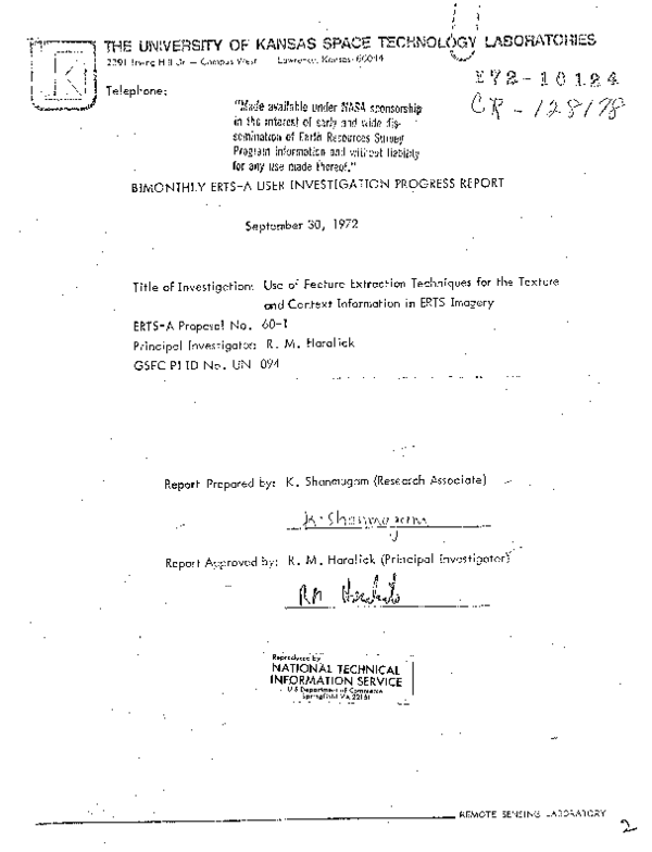 (PDF) Use of feature extraction techniques for the texture and context information in ERTS imagery