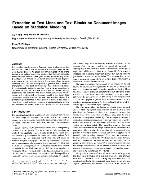 (PDF) Extraction of text lines and text blocks on document images based ...