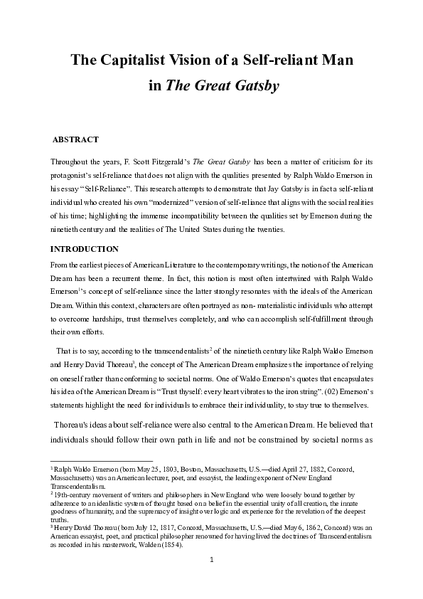 (PDF) The Capitalist Vision of a Self-reliant Man in The Great Gatsby.