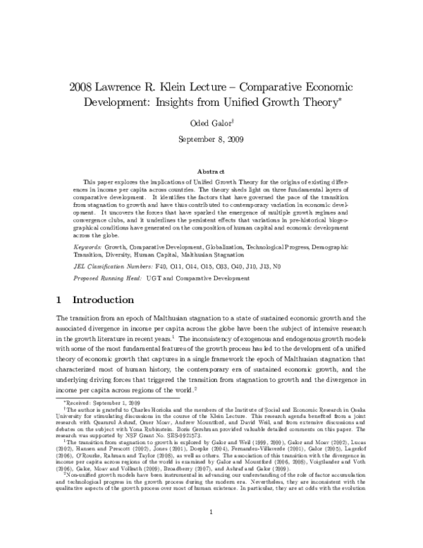 (PDF) 2008 Lawrence R. Klein Lecture - Comparative Economic Development ...