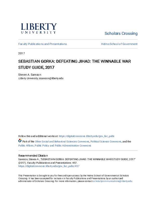 (PDF) Sebastian Gorka: Defeating Jihad: The Winnable War Study Guide, 2017